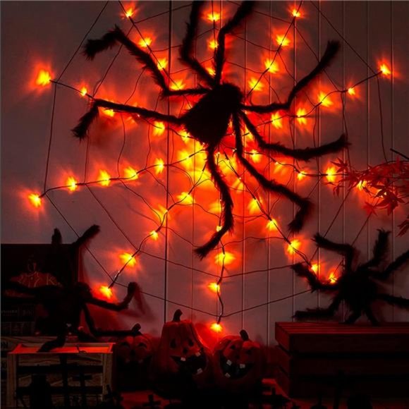 Holiday | 12 Led 492ft Giant Spider Web Lights With Hairy Spider And ...